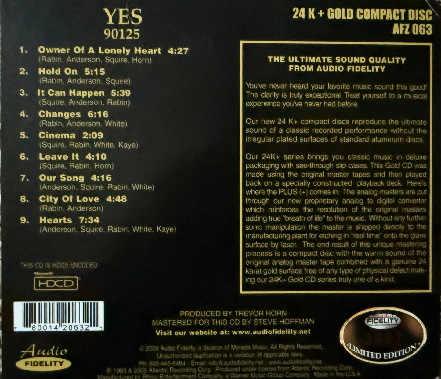 Yes - 90125 (Audio Fidelity Gold CD) – Hi-Fidelity